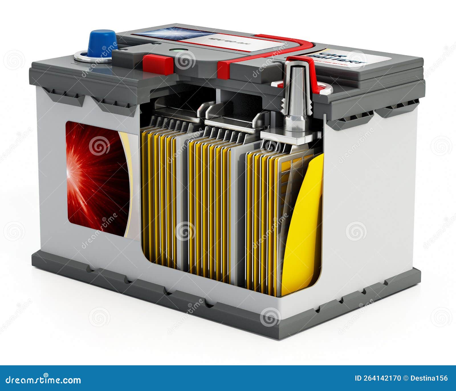 3D Illlustration of a Generic Car Battery Showing a Portion of the ...