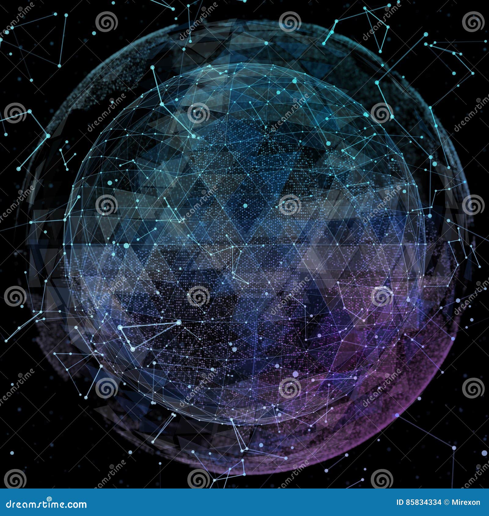 3D Illuminated Distorted Sphere of Glowing Particles Stock Illustration ...