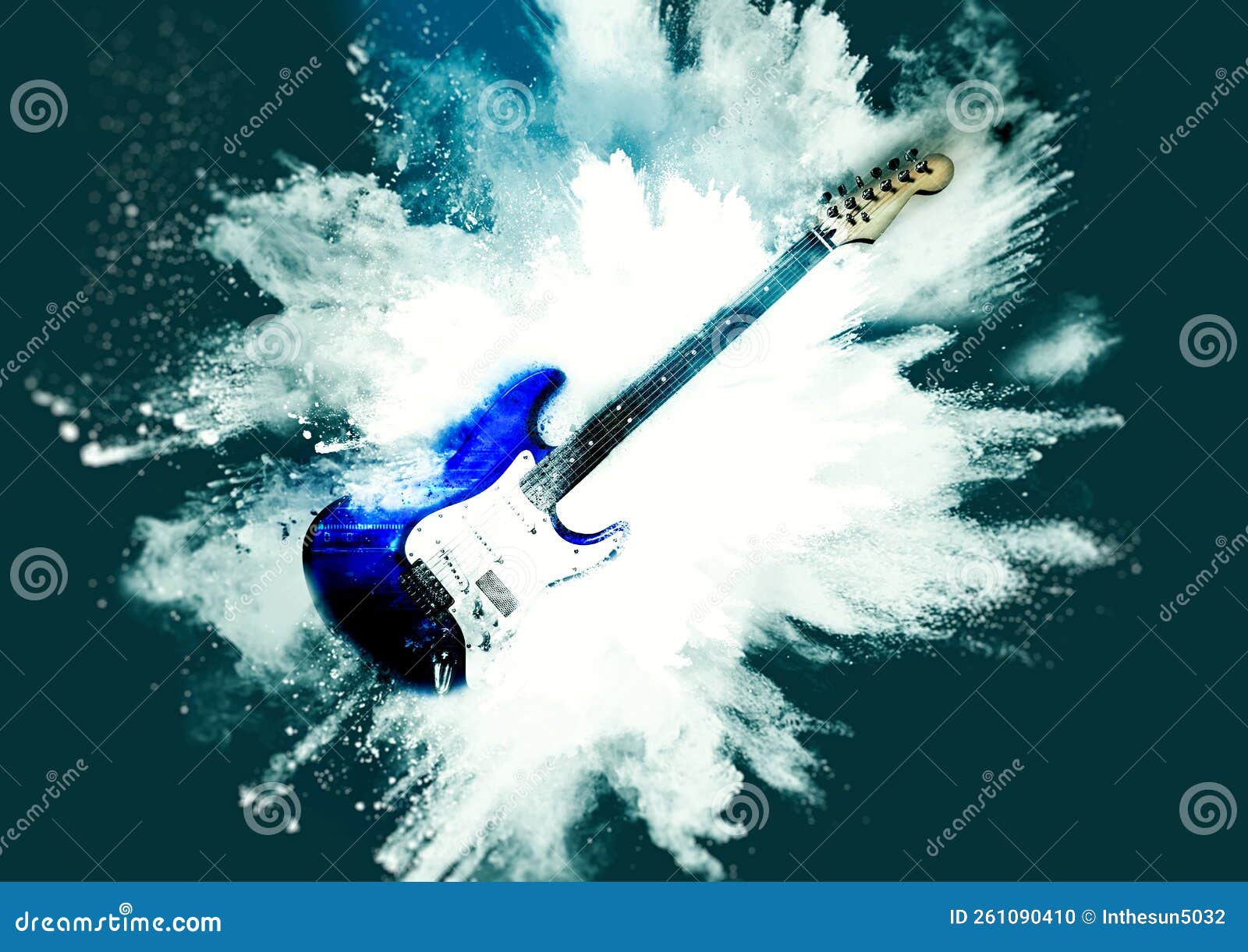 3d Illustration of an Electric Guitar Exploding and Scattering ...