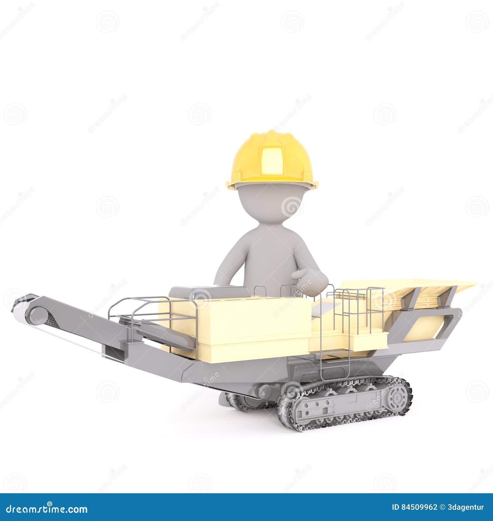 3D Illustrated Construction Worker Sits in Machine Stock Illustration ...