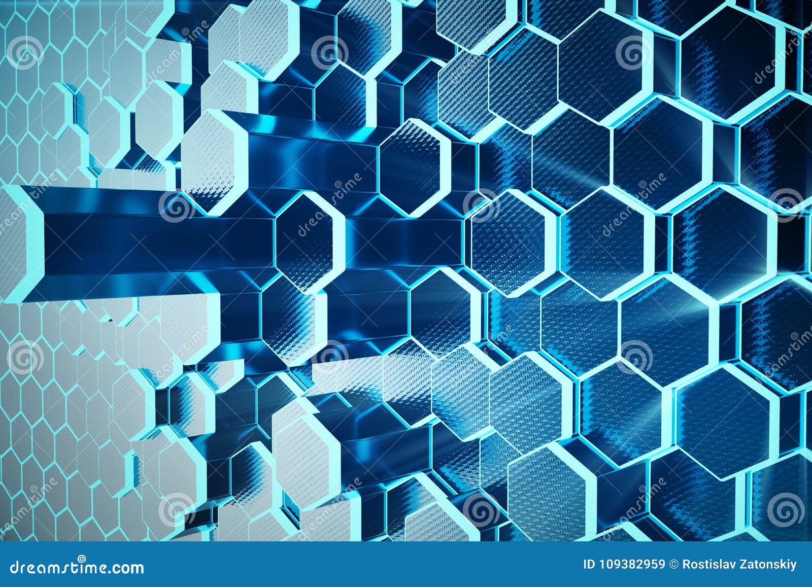 3D Illustration Abstract Blue of Futuristic Surface Hexagon Pattern ...