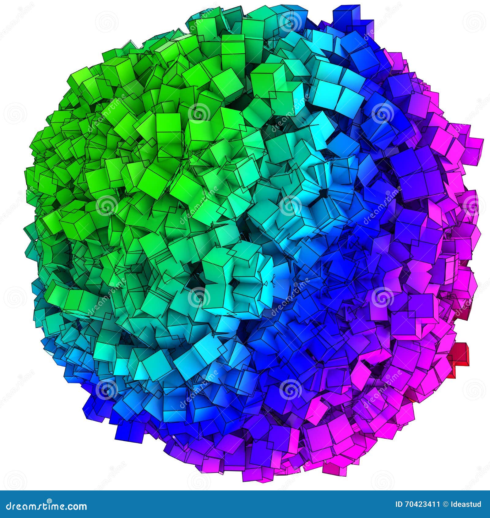 3D Illustration of Abstract Cubes Boxes Sphere Stock Illustration ...