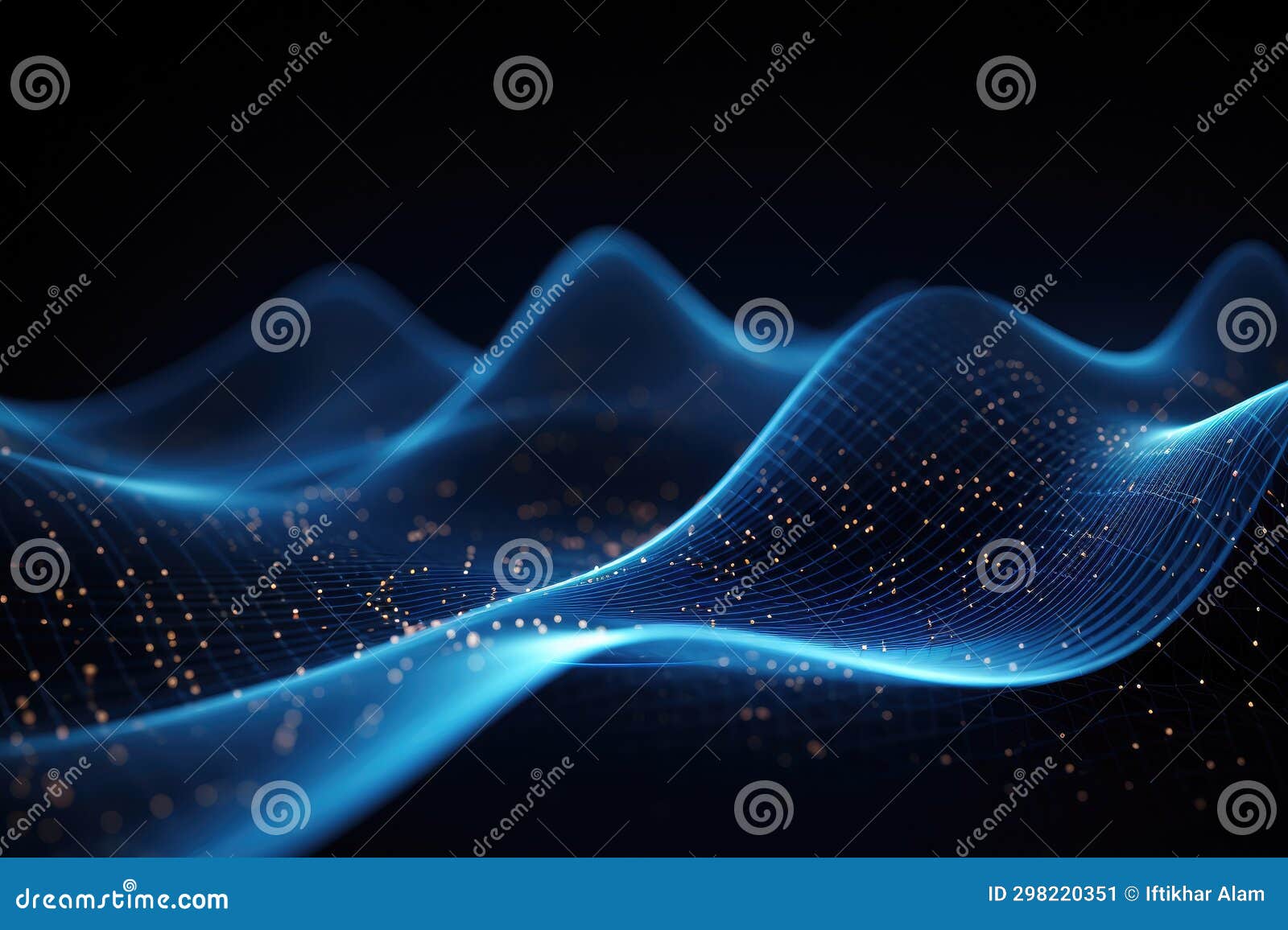 3D Illustration of Abstract Digital Wave with Particles and Bokeh ...