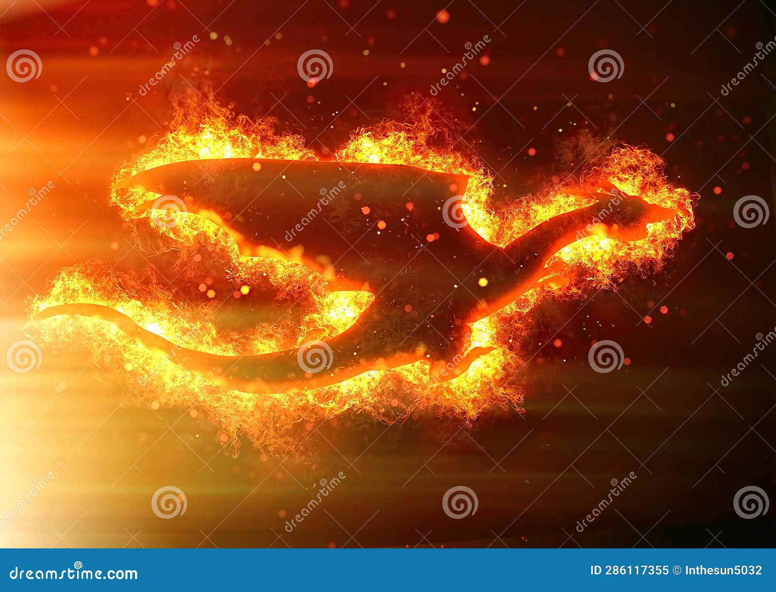 3d Illustration of an Abstract Fire Dragon Flapping in the Dark Stock ...