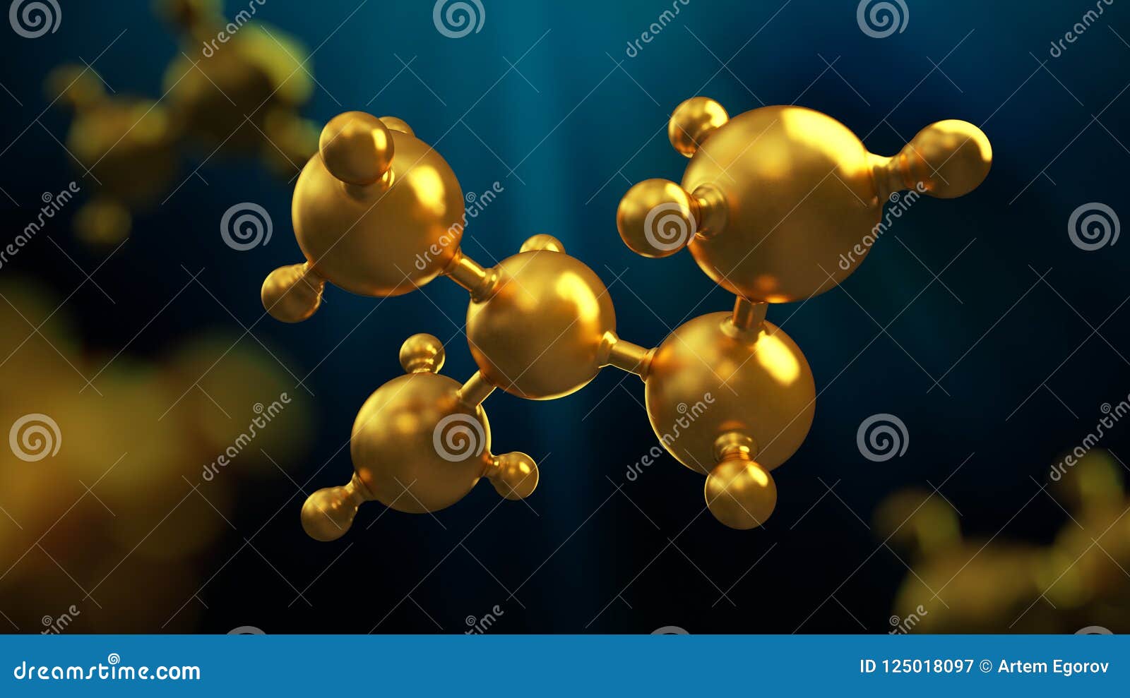 3D Illustration of Abstract Gold Metal Molecule Background Stock ...
