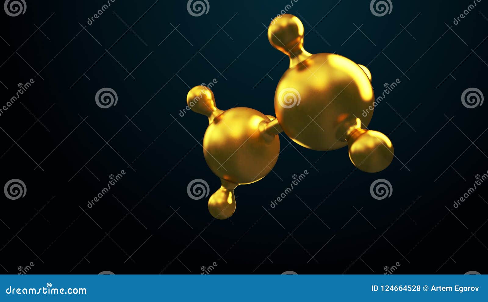 3D Illustration of Abstract Gold Molecule Background Stock Illustration ...