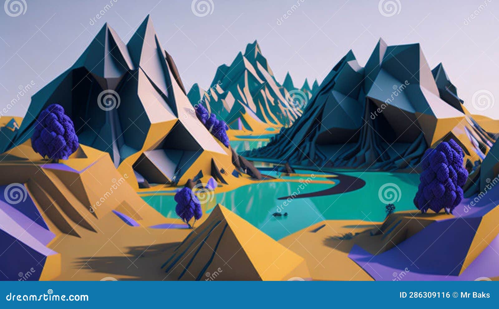 3d Illustration of Abstract Landscape with Mountains. Stock ...