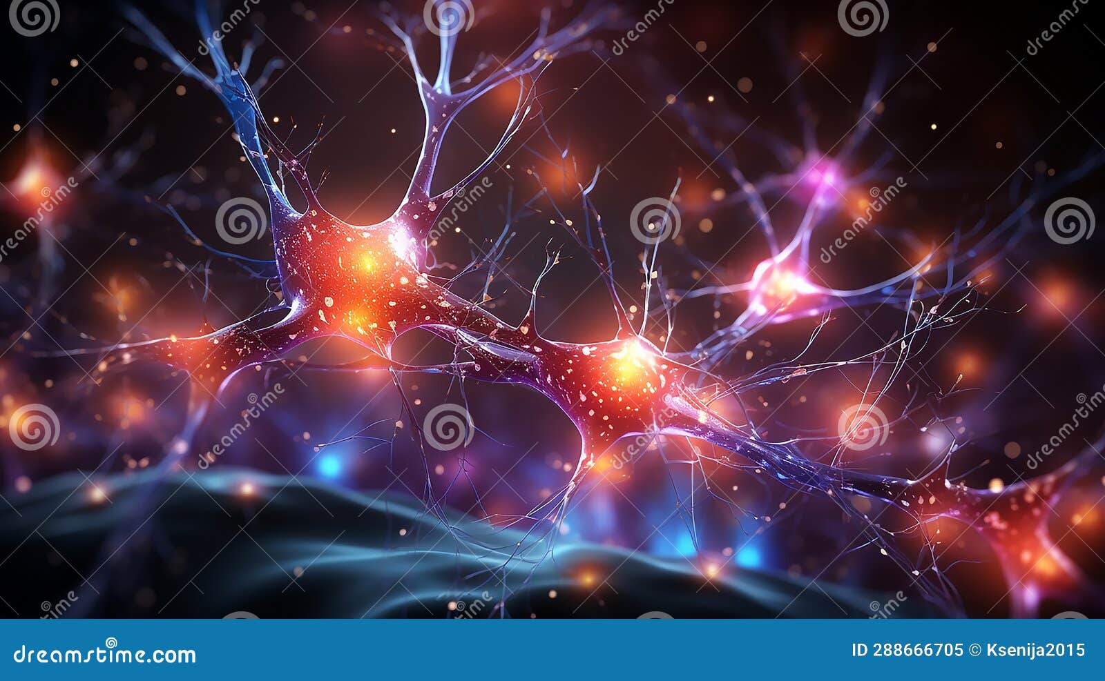 3d Illustration of Abstract Nerve Centers. Electrical Impulses in Brain ...