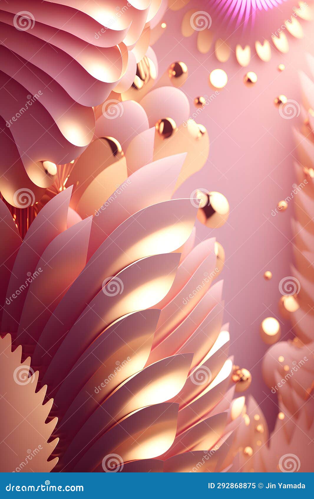 3d Illustration of Abstract Pink Background with Golden Elements. 3d ...