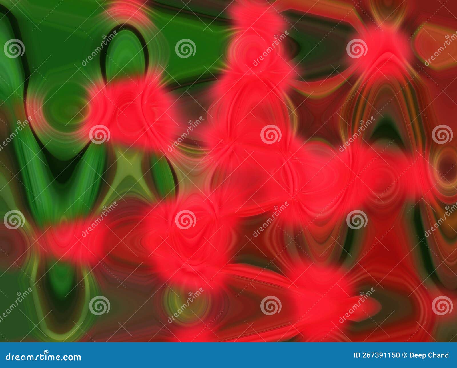 3D Illustration of an Abstract Red and Green Wavy Psychedelic ...