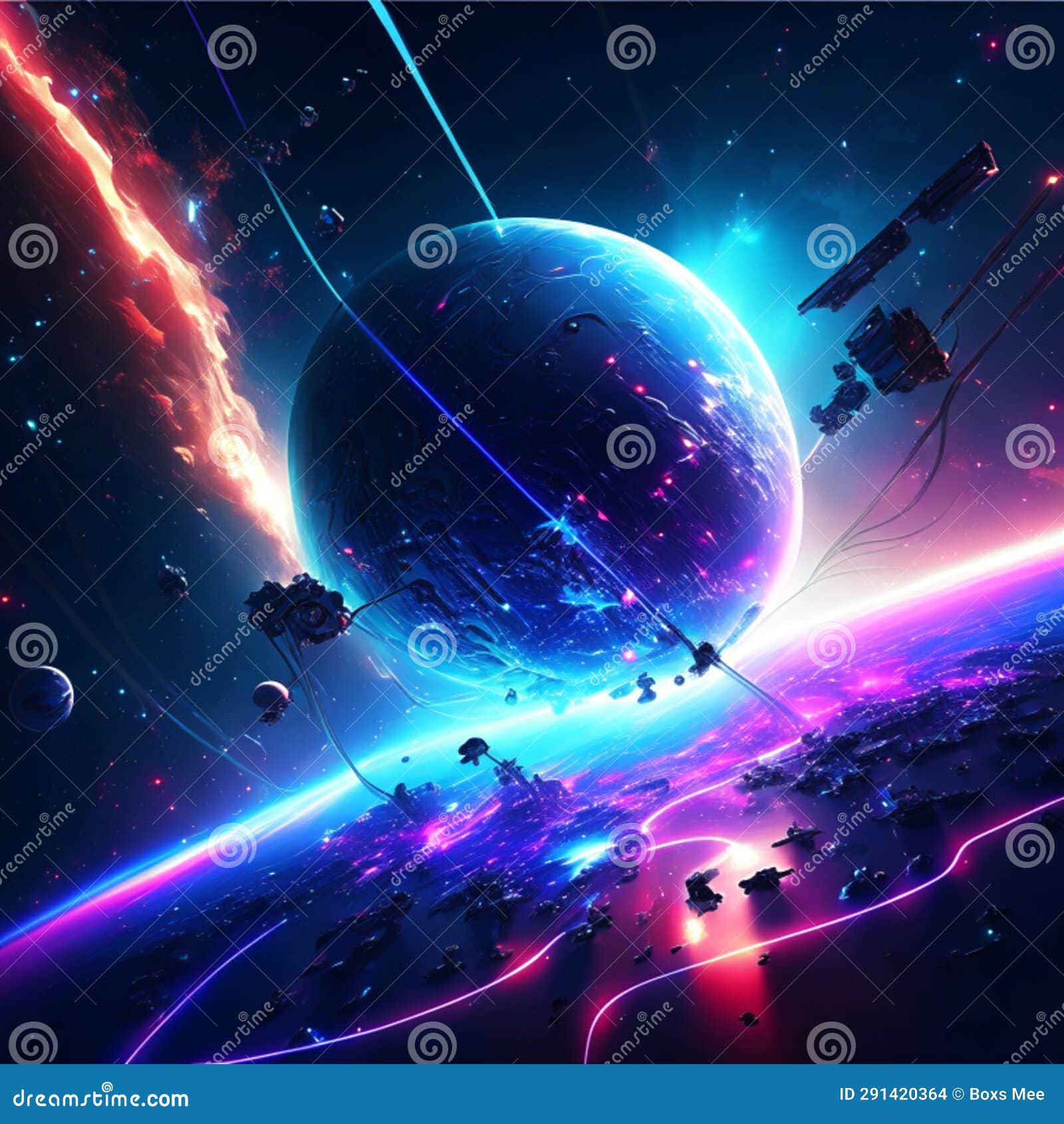3d Illustration of Abstract Space Background with Planets, Stars and ...