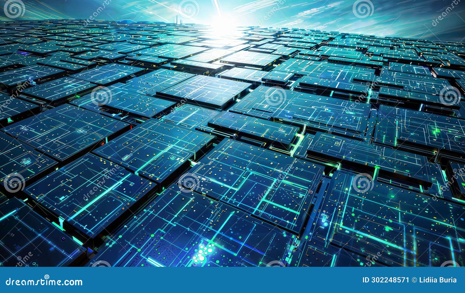 3d Illustration of Abstract Technology Background with Solar Panels and ...