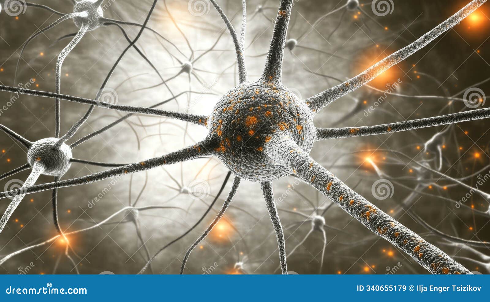 3D Illustration of Active Neuron Connection Network, Synapse ...