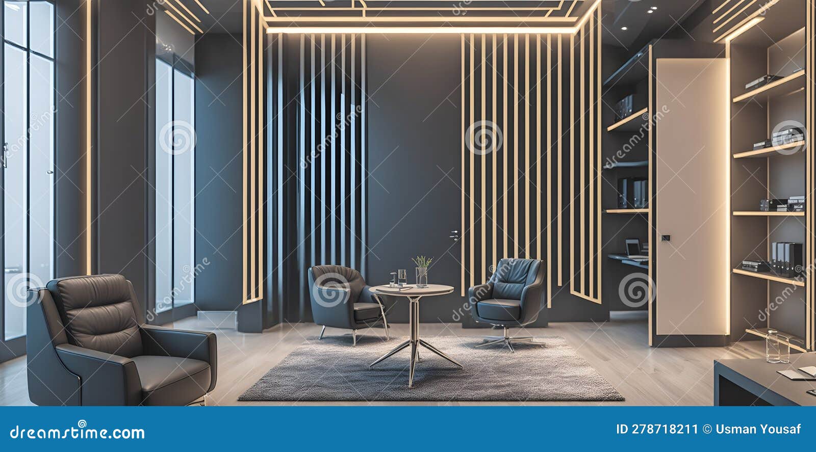 Ai Generated a Cozy Study Room with a Bookshelf, Chair and Table Stock ...