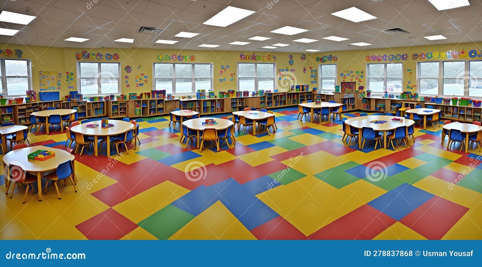 Ai Generated a Vibrant Classroom with Colorful Tables and Chairs Stock ...