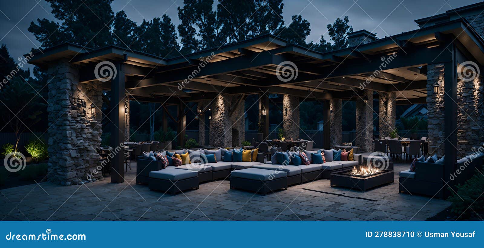 Ai Generated A Cozy Outdoor Lounge Area With Ambient Lighting At Night ...
