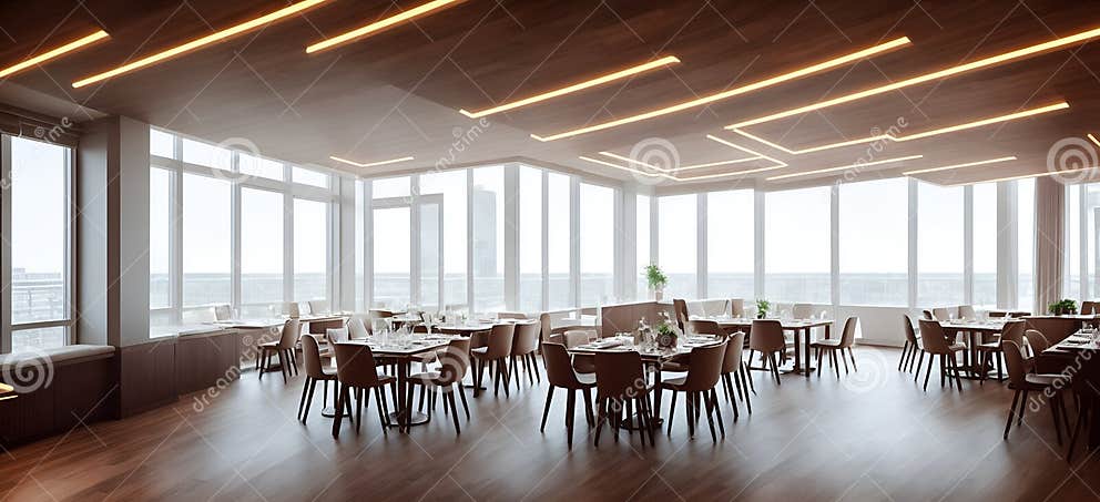 Ai Generated a Spacious and Well-lit Dining Hall with Ample Seating ...
