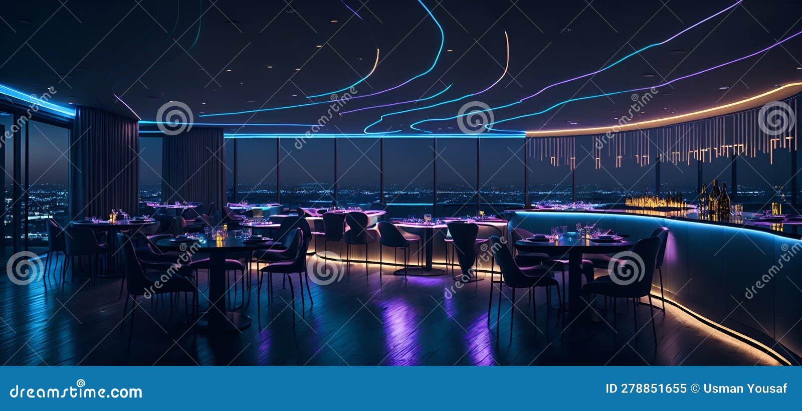 Ai Generated a City View from a Cozy, Ambient Restaurant Stock ...