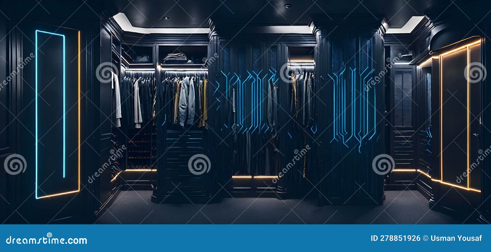 Ai Generated a Modern Bedroom with Black and Blue Closets Filling the ...