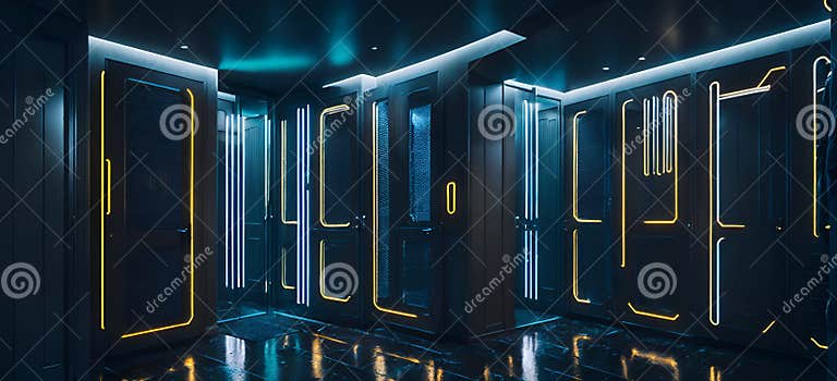 Ai Generated a Row of Servers in a Dimly Lit Server Room Stock ...