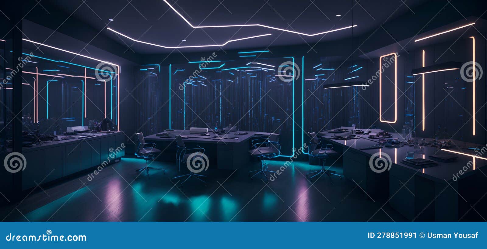 Ai Generated a Sleek and Modern Workspace Illuminated by Neon Lights ...