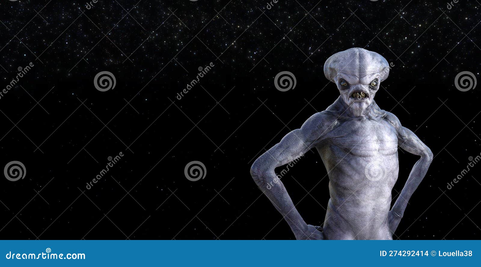 Illustration of an Alien with Long Sharp Teeth and Hands on Hips in the ...