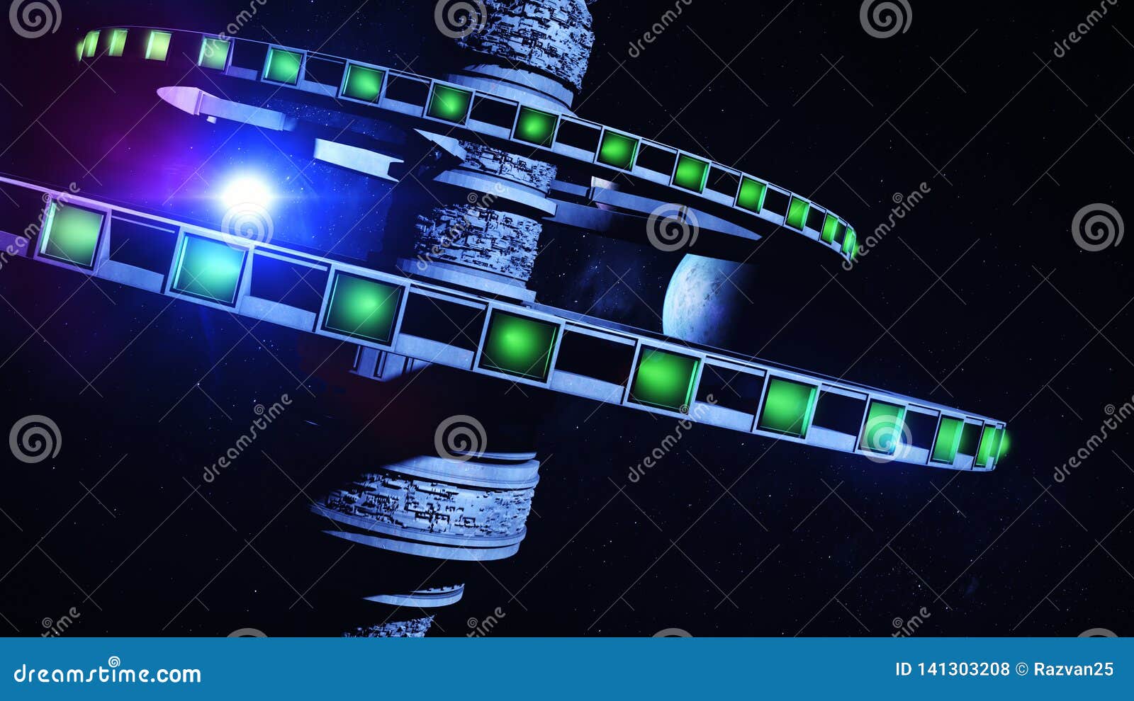 3d Illustration of an Alien Space Station Orbiting a Distant Star ...