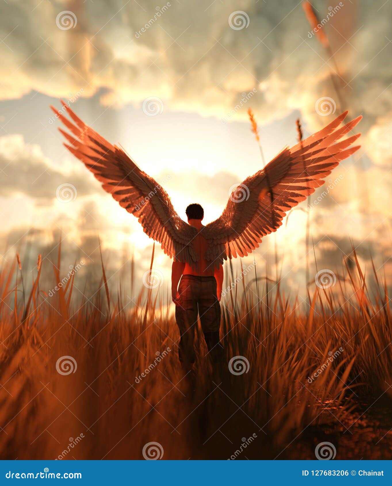 Angel in grass field stock illustration. Illustration of cover - 127683206
