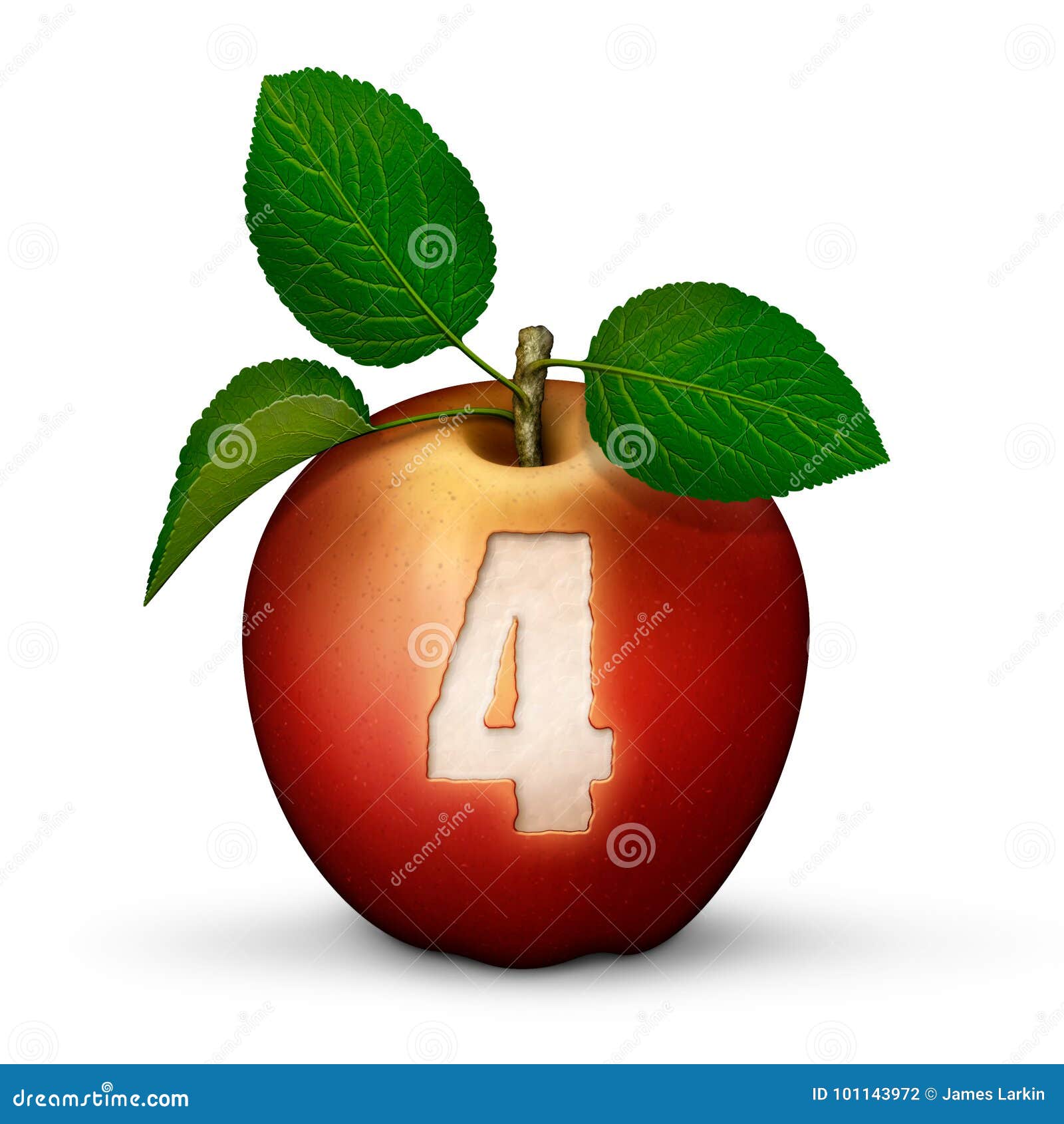 Apple with Number 4 stock illustration. Illustration of number - 101143972