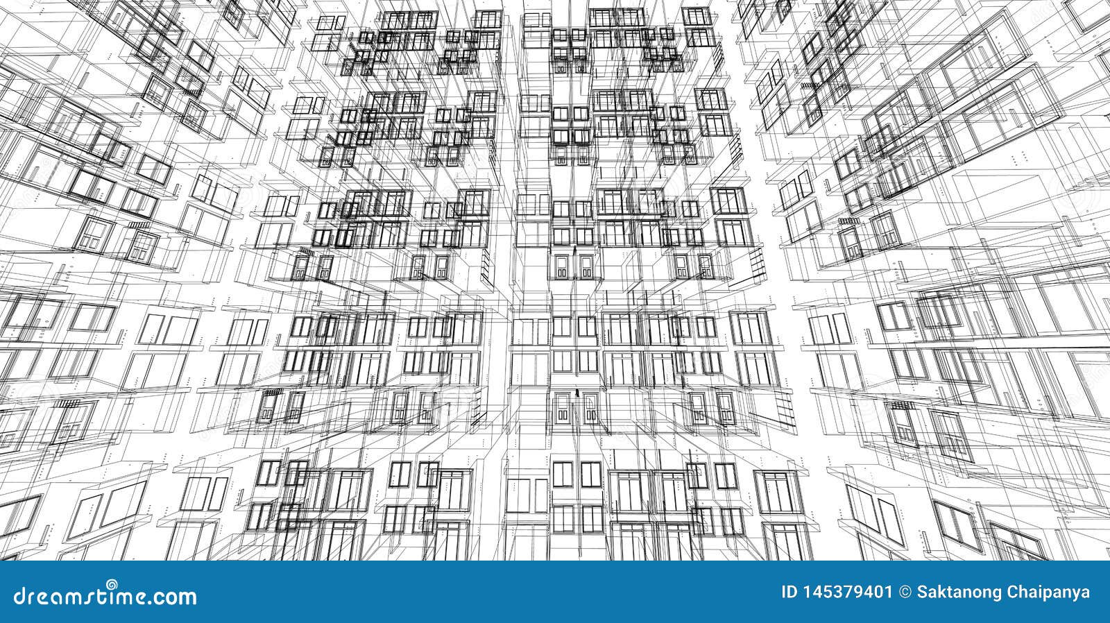 3D Illustration Architecture Building Perspective Lines Stock ...