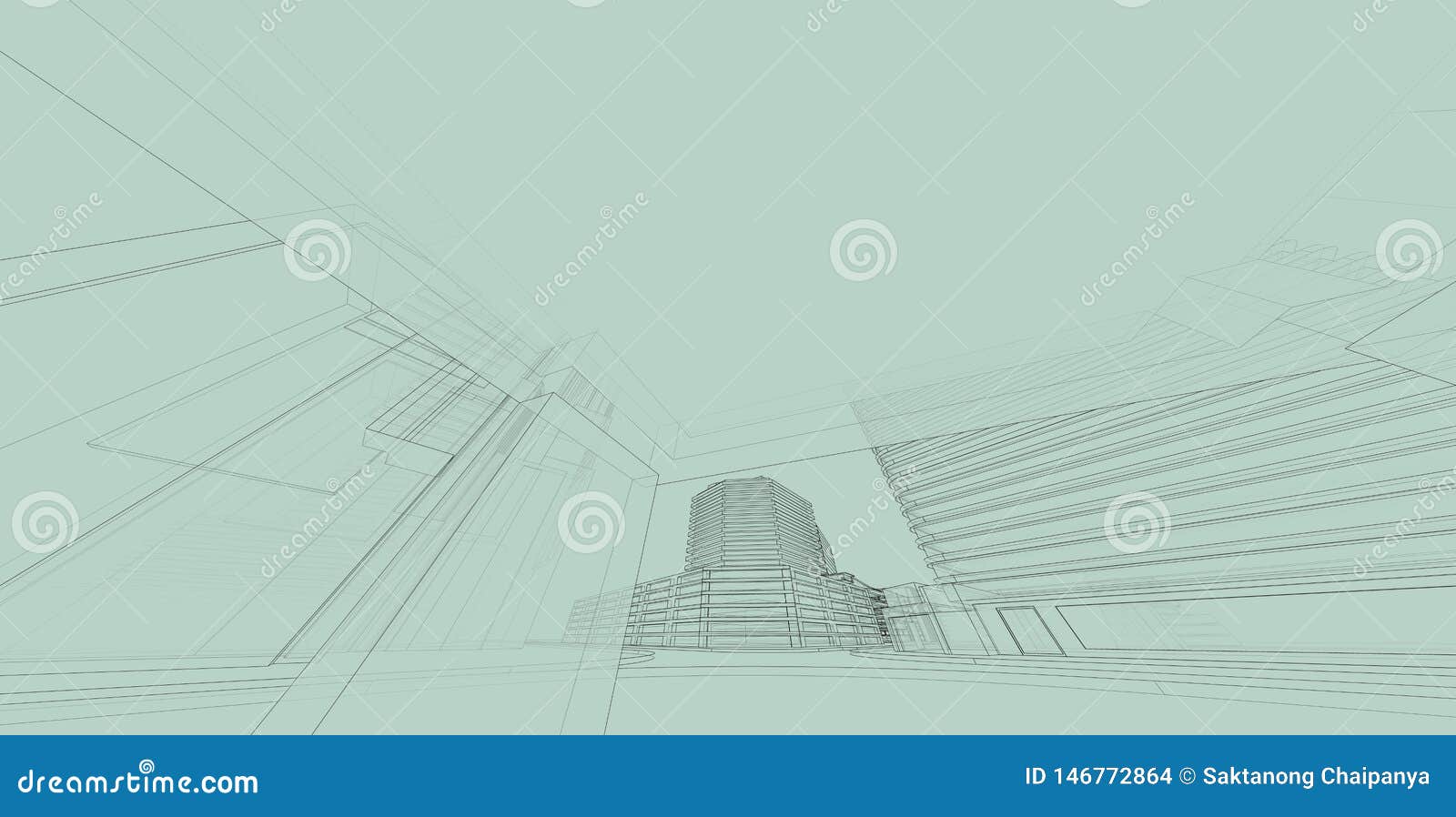 3D Illustration Architecture Building Perspective Lines Stock ...