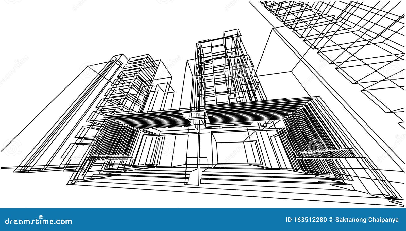 3D Illustration Architecture Building Perspective Lines Stock ...