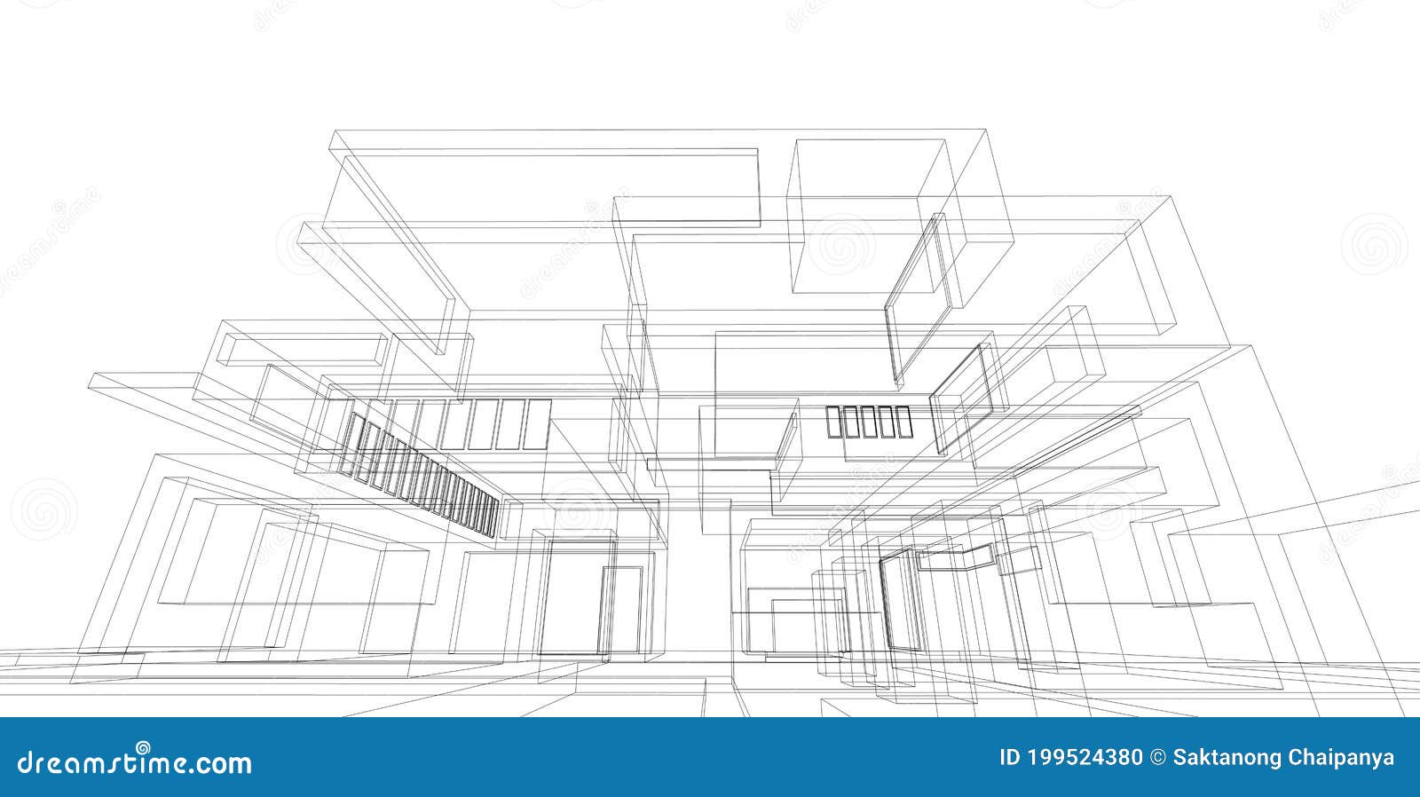 3D Illustration Architecture Building Perspective Lines Stock ...