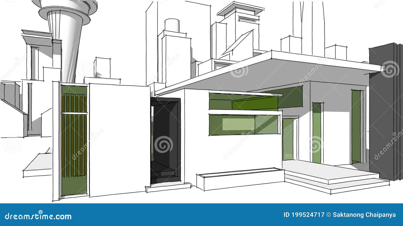 3D Illustration Architecture Building Perspective Lines Stock ...