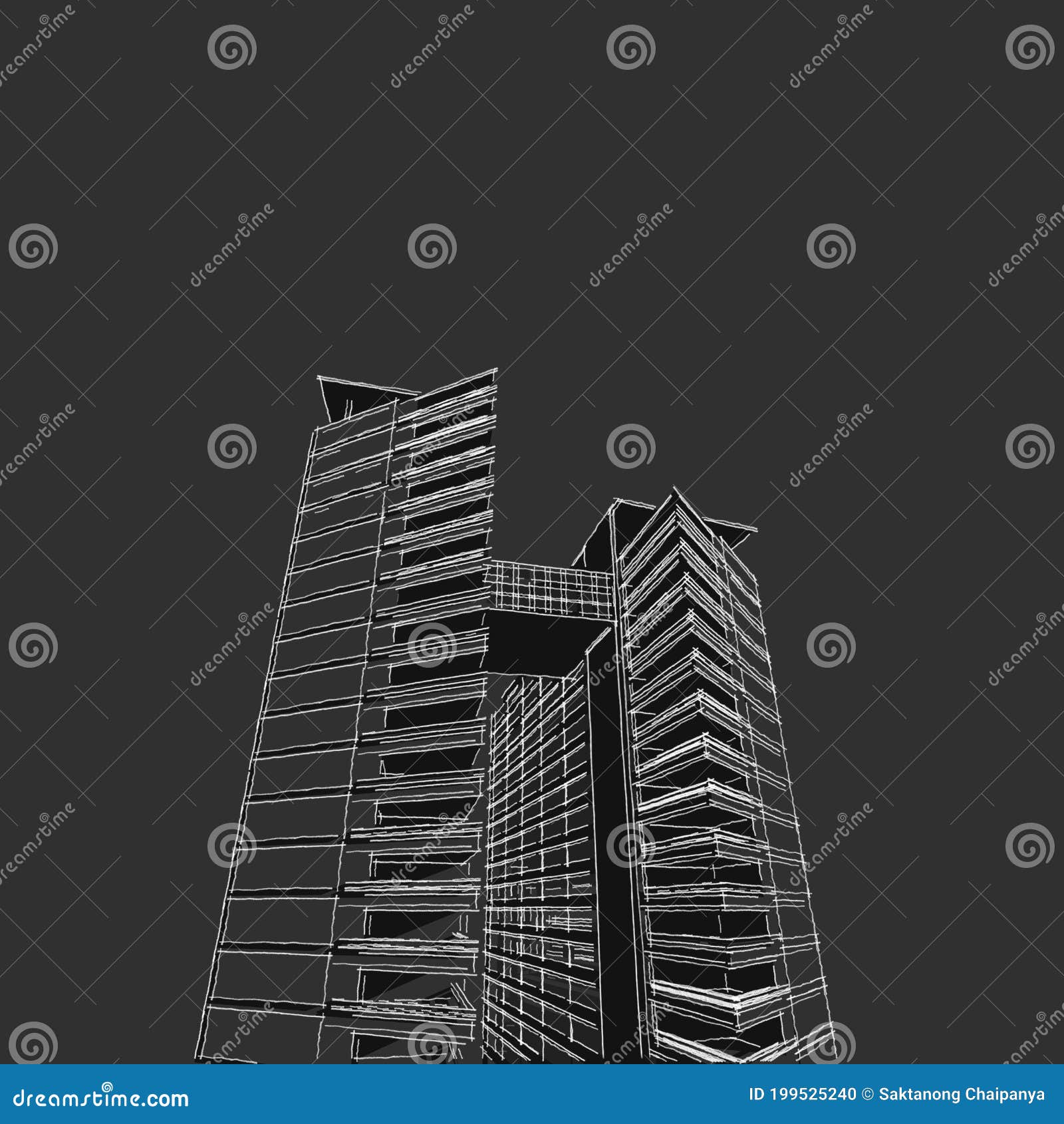 3D Illustration Architecture Building Perspective Lines Stock ...