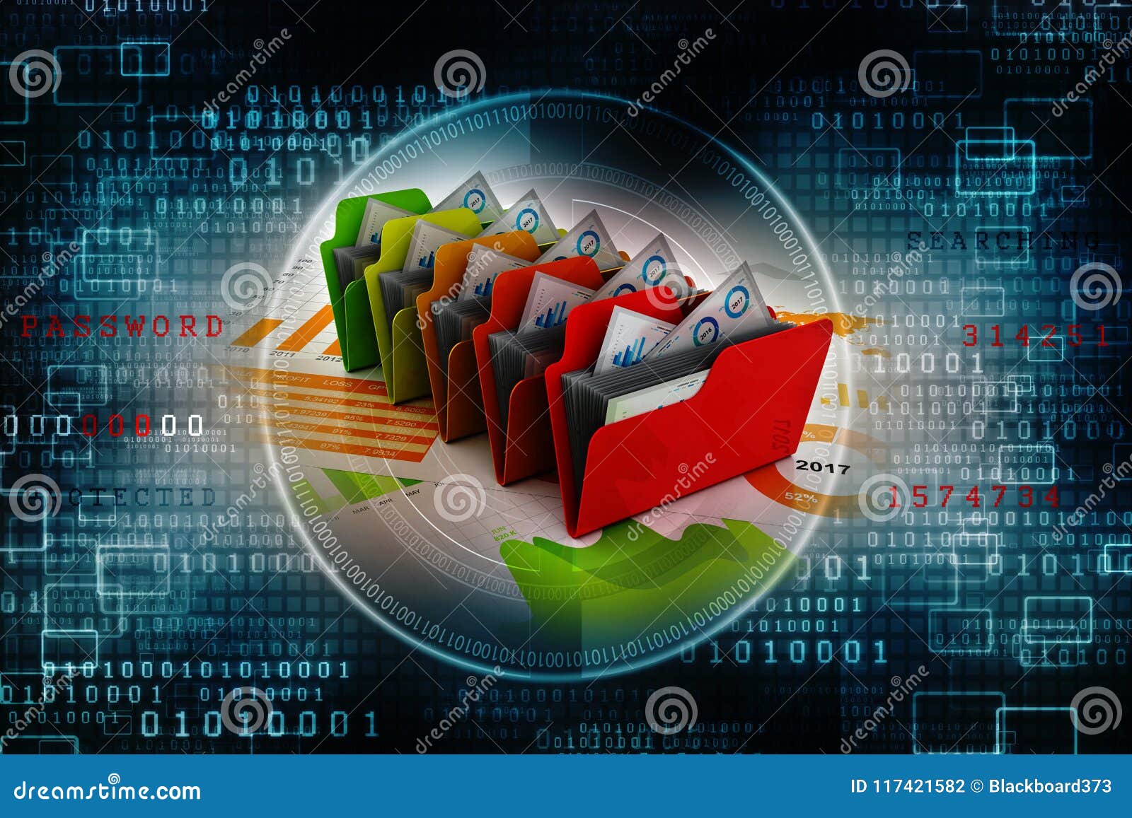 3d Illustration of Archive Folders Stack Stock Illustration ...