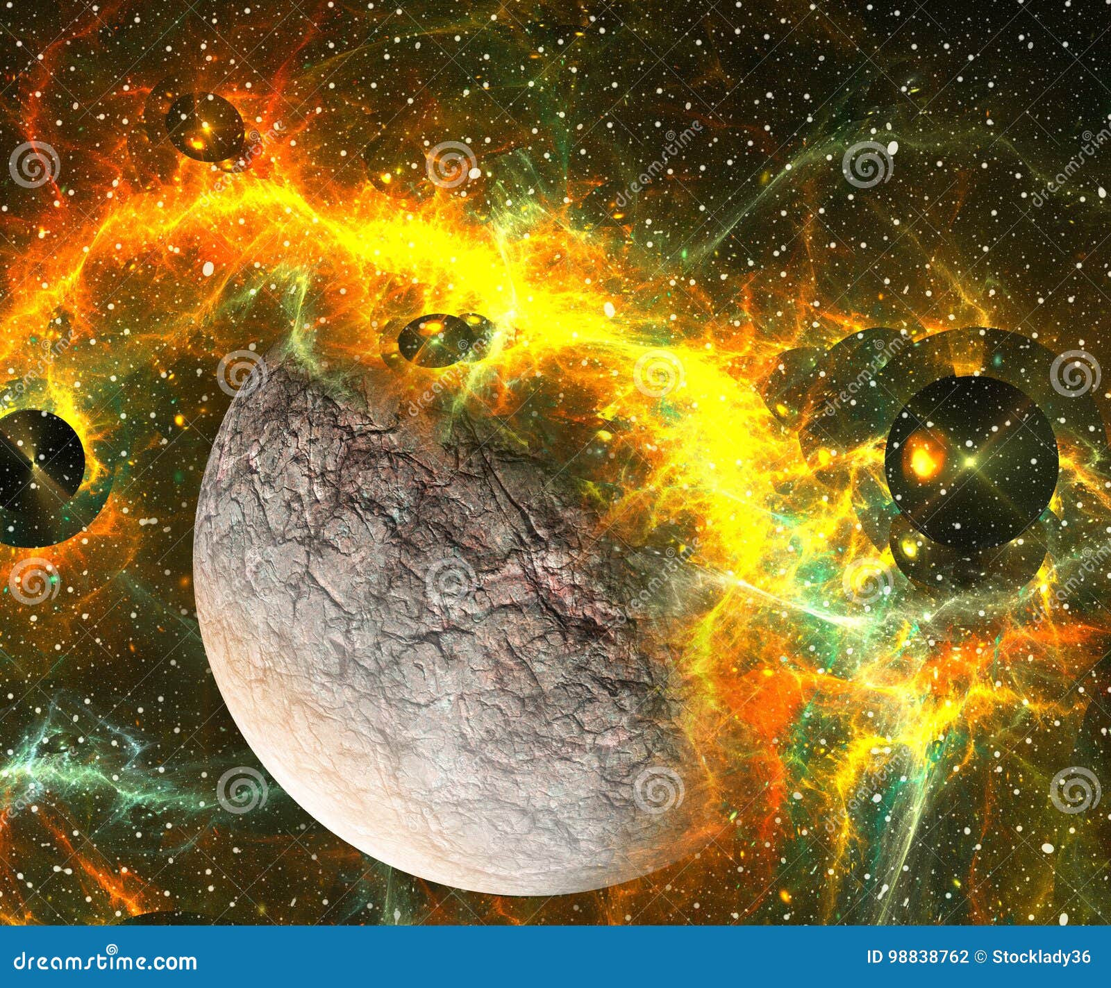 3D Illustration Artwork of Space with Planets and Nebulas Stock ...