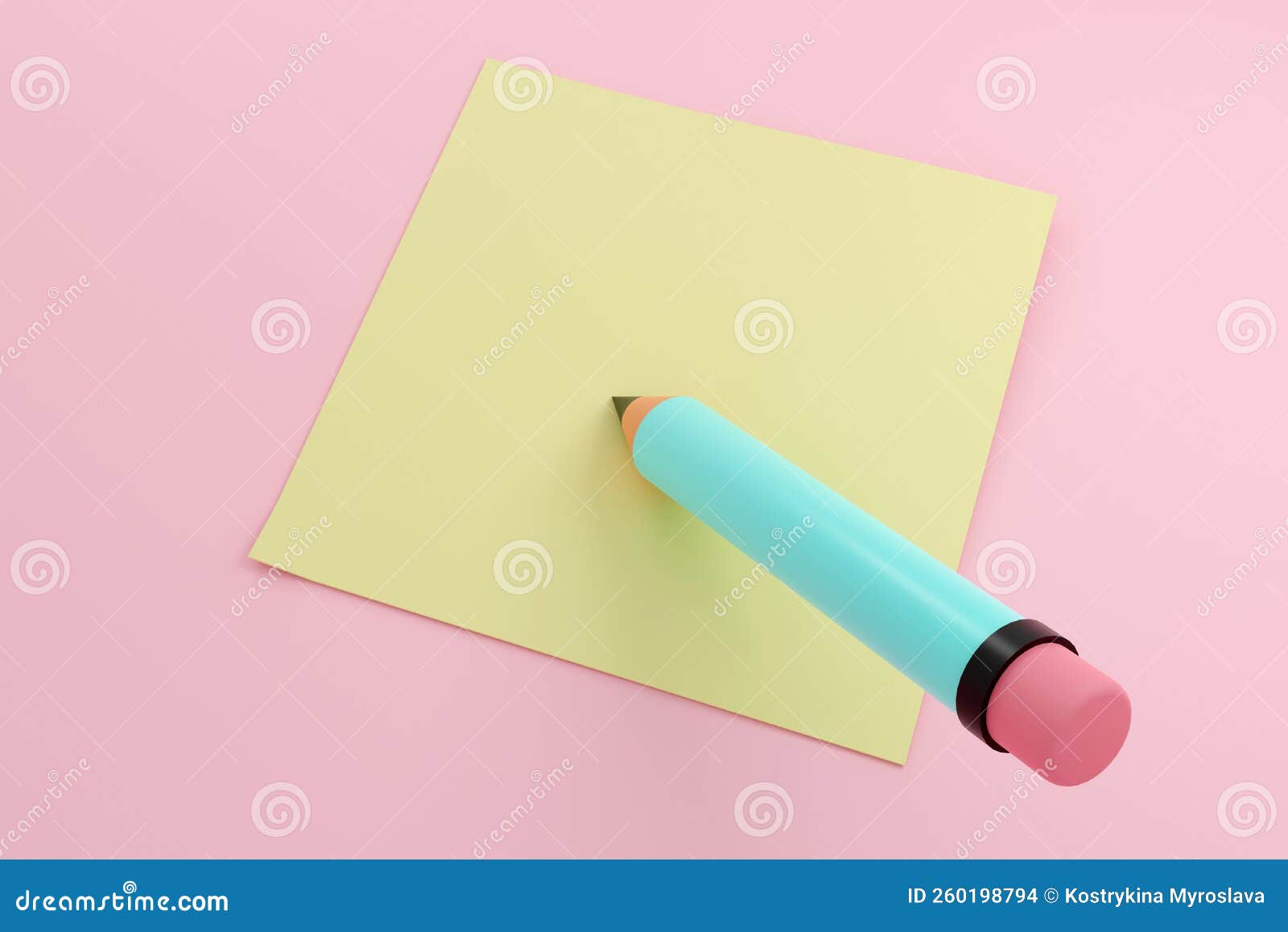 3D Illustration of Assorted School Supplies Blue Pencil and Yellow ...