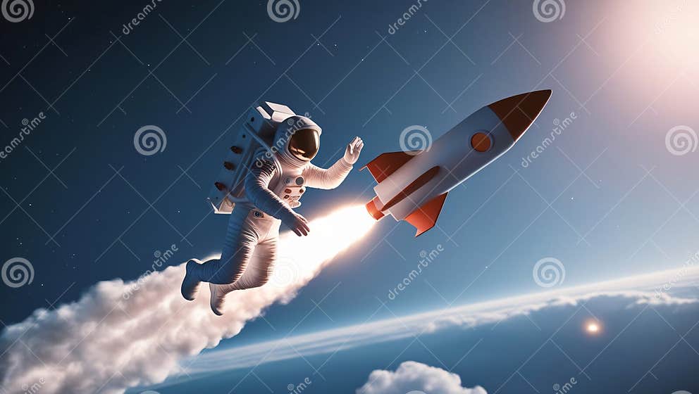 3d Illustration of Astronaut Riding a Rocket Stock Illustration ...