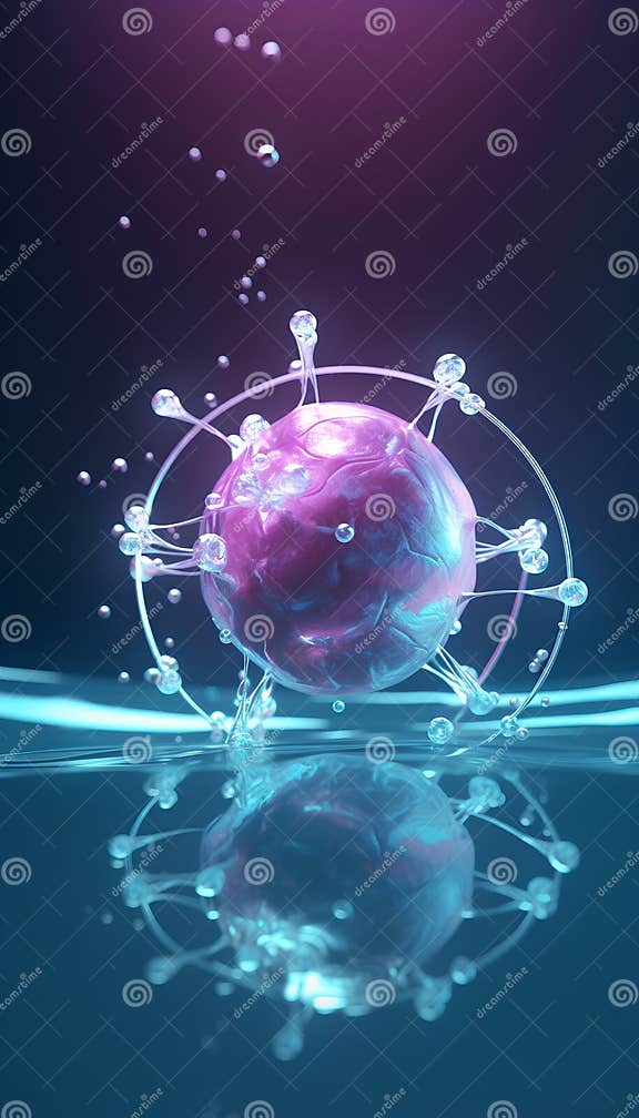 3d Illustration of Atom in Water. Abstract Background with Molecules ...