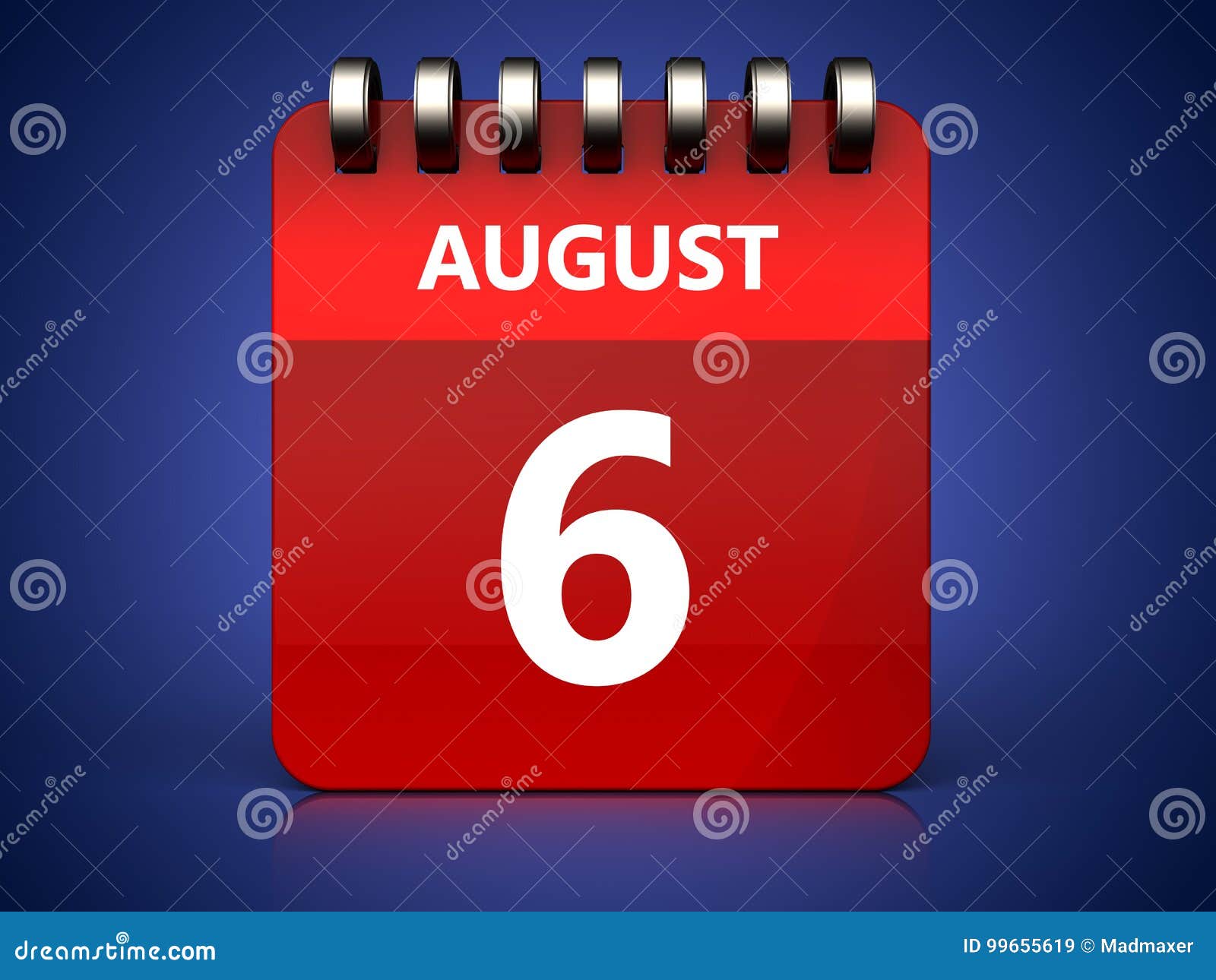 3d 6 august calendar stock illustration. Illustration of blue - 99655619