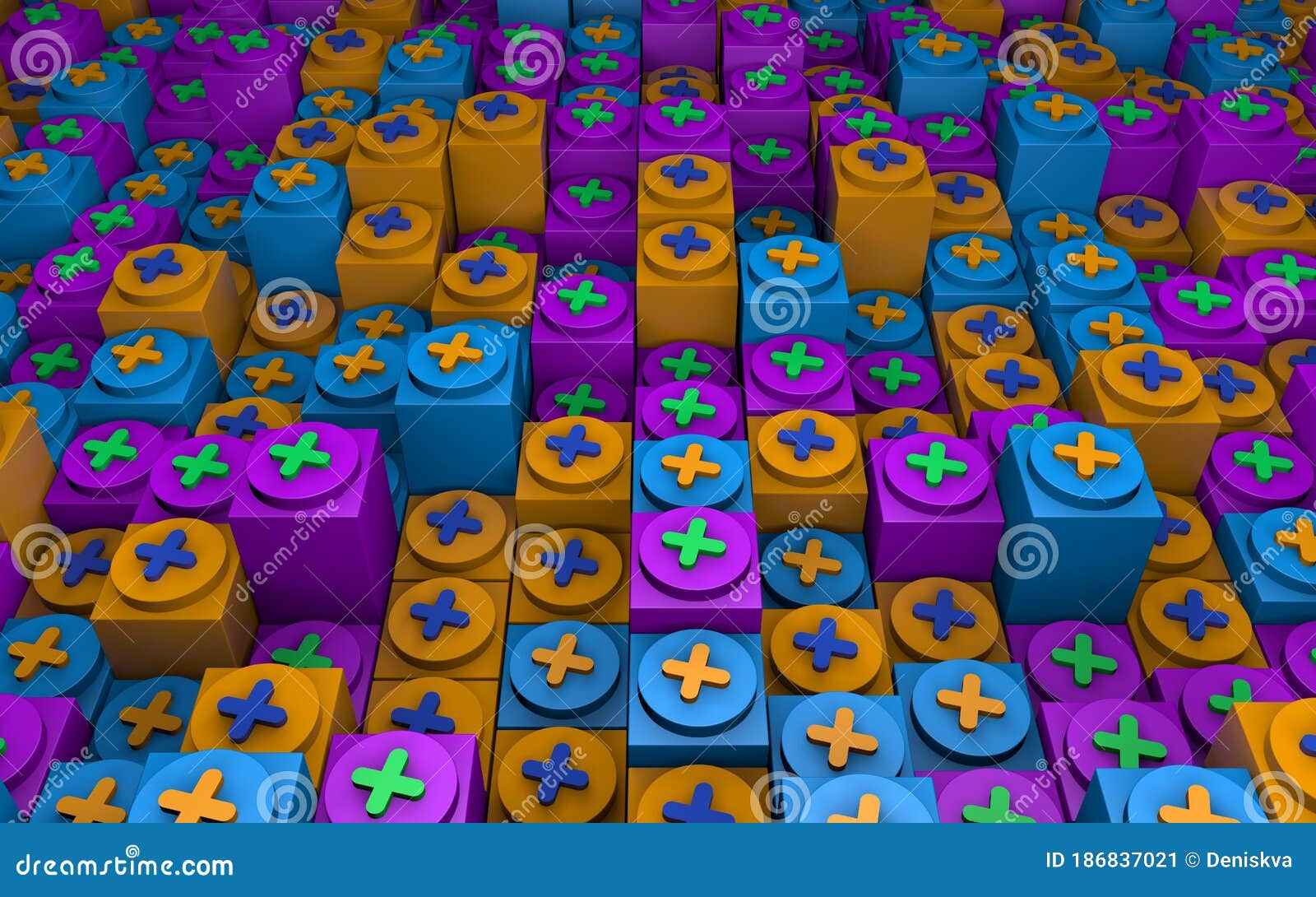 3D Illustration Backdrop of Colorful Plastic Blocks Stock Illustration ...