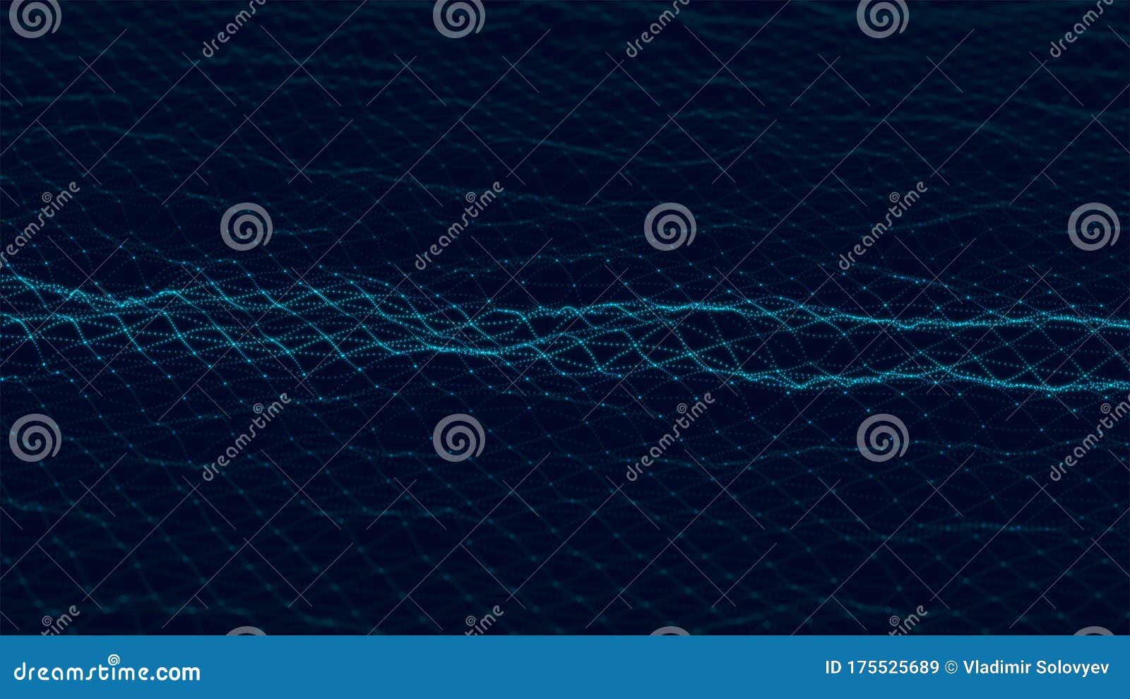 3D Illustration. Background of Blue Particles. a Plane of Triangles ...