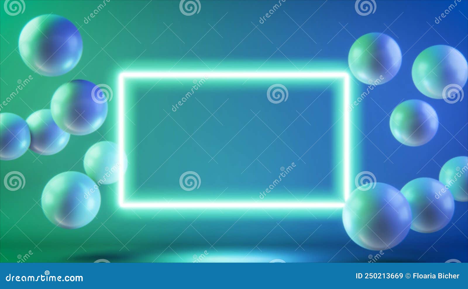 3d Illustration of Balls in Motion and Square on Blue Green Background ...