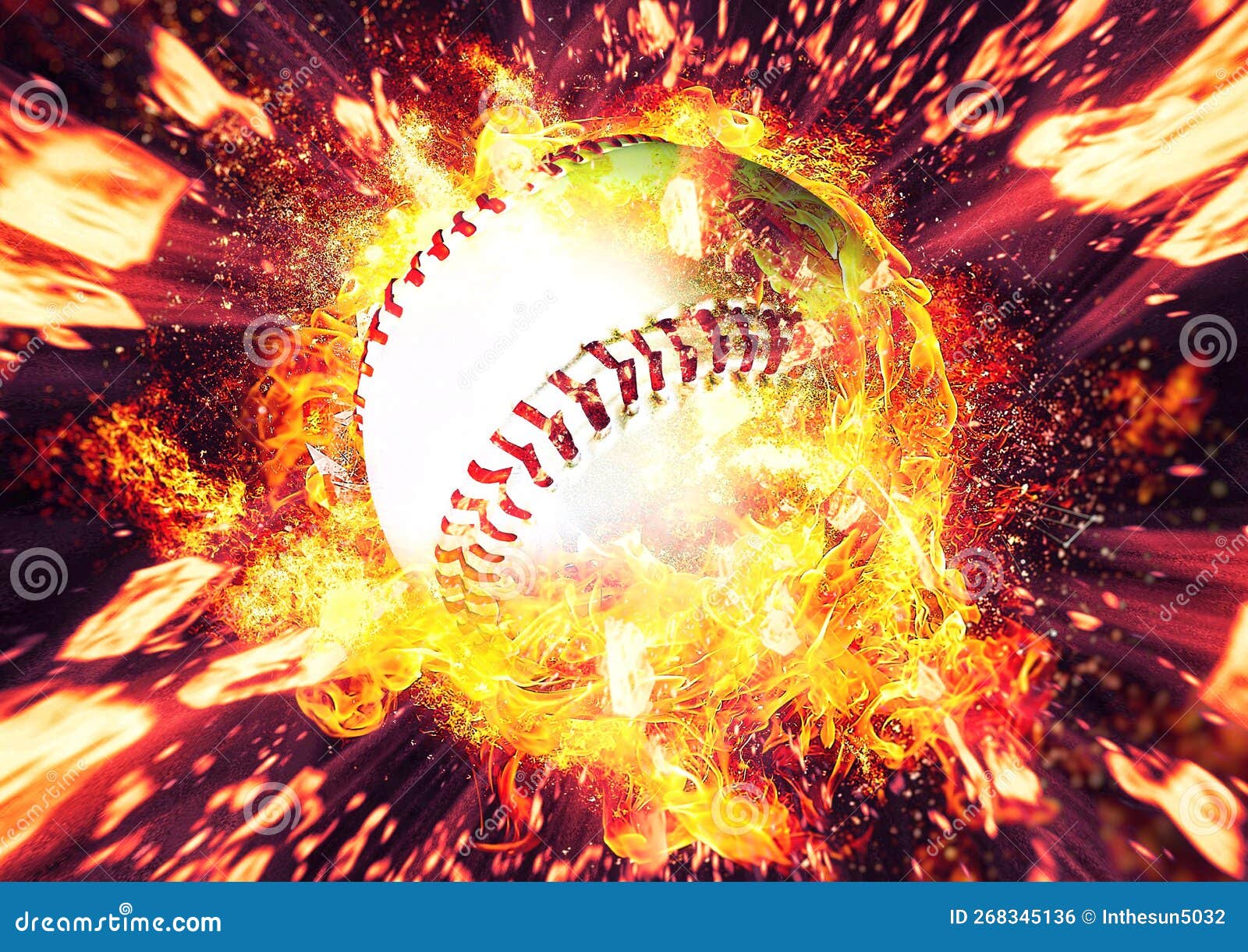 3d Illustration of Baseball Ball Exploding and Burning Stock ...