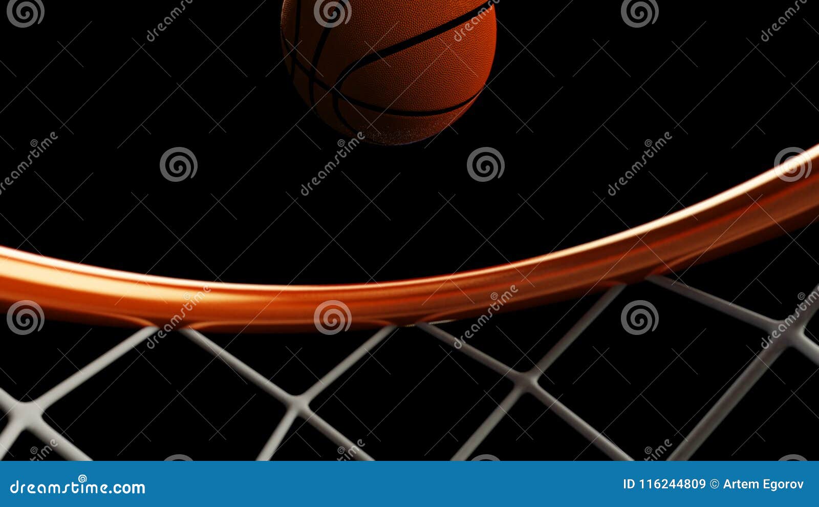 3D Illustration of Basketball Ball Falling in a Hoop Stock Illustration ...