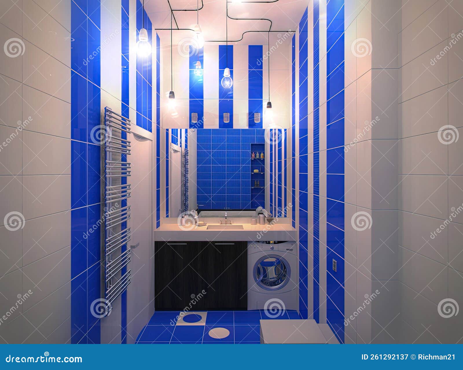 3D Illustration for a Bathroom in a Blue Color Scheme. Bathroom ...