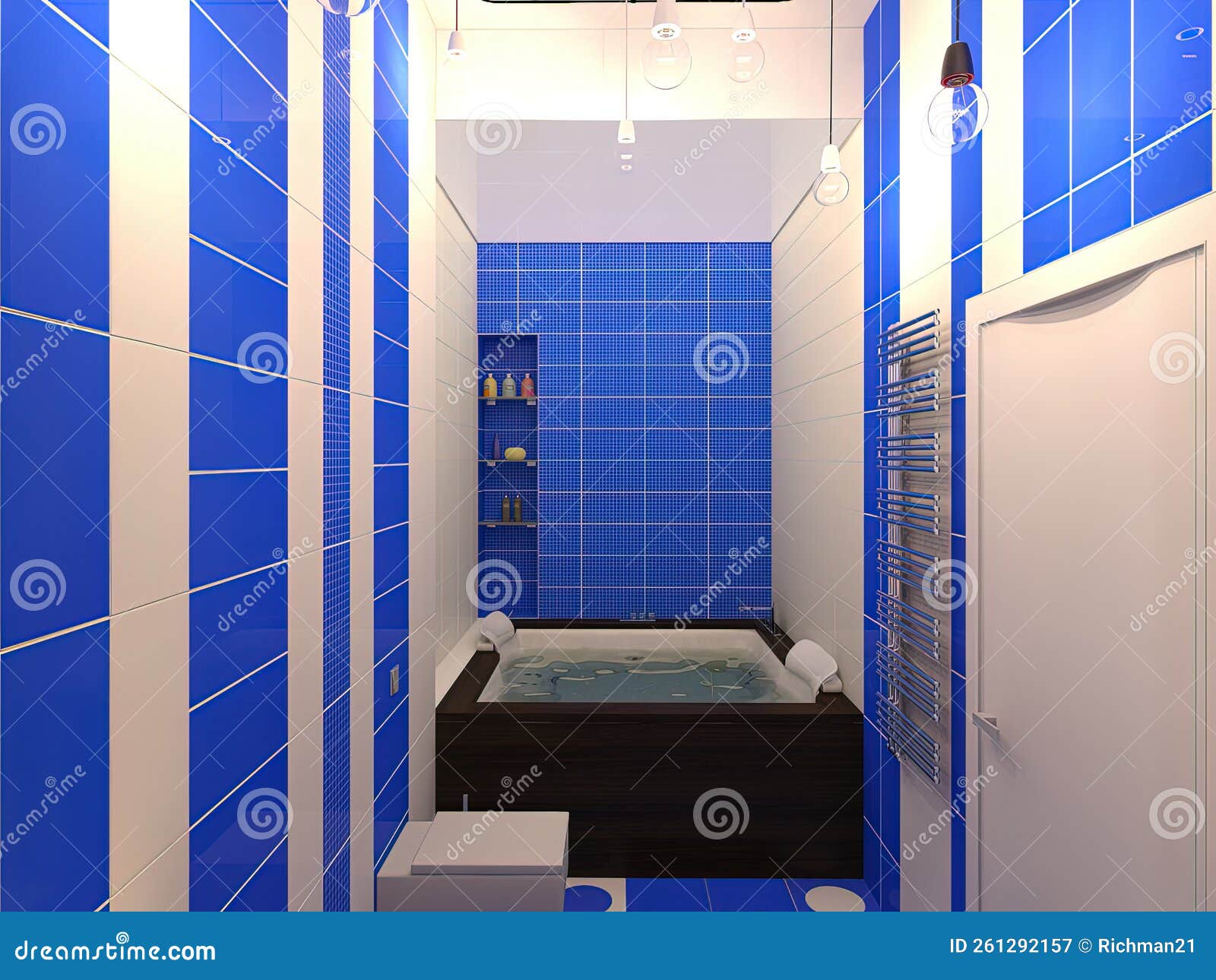 3D Illustration for a Bathroom in a Blue Color Scheme. Bathroom ...