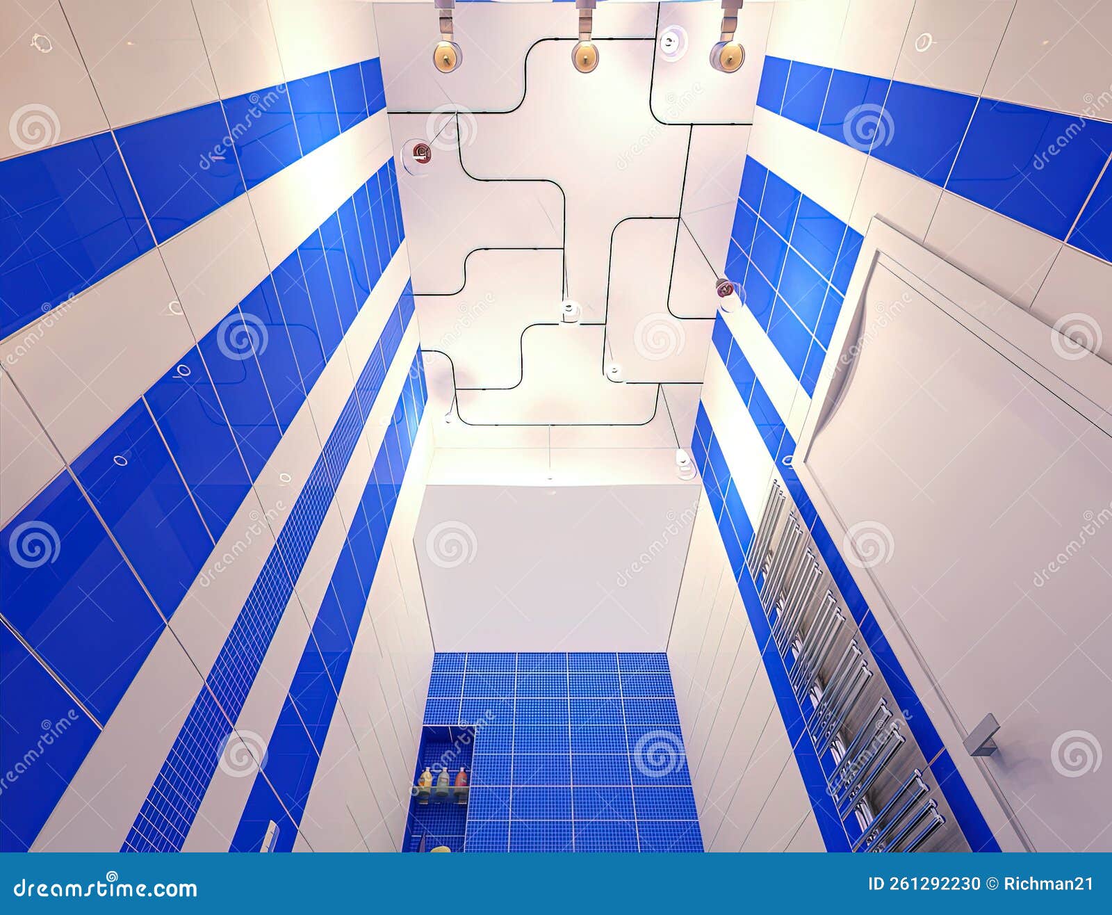 3D Illustration for a Bathroom in a Blue Color Scheme. Bathroom ...