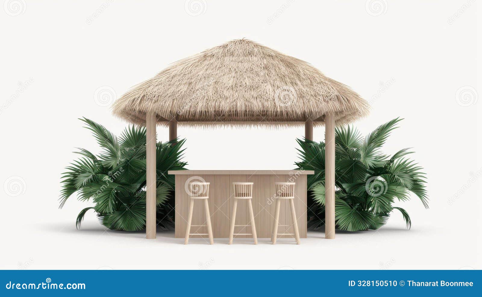 3D Illustration of a Beach Bar in a Front View, Isolated on a White ...